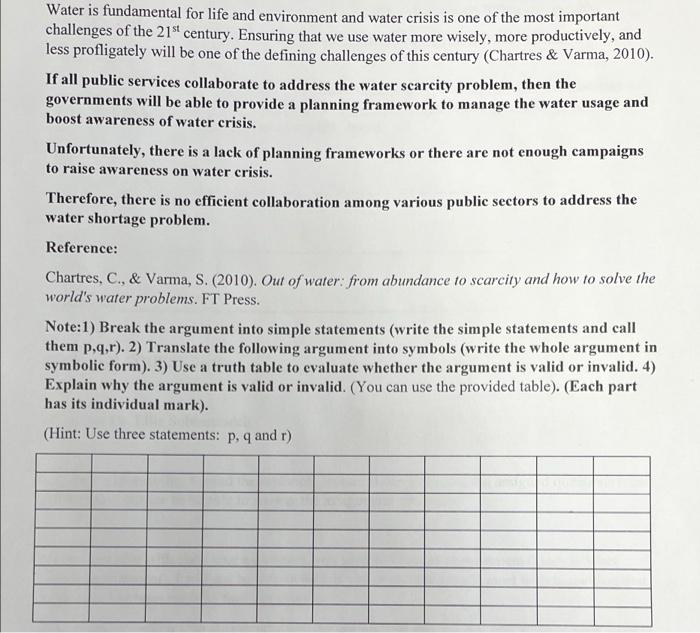 Solved Water is fundamental for life and environment and | Chegg.com