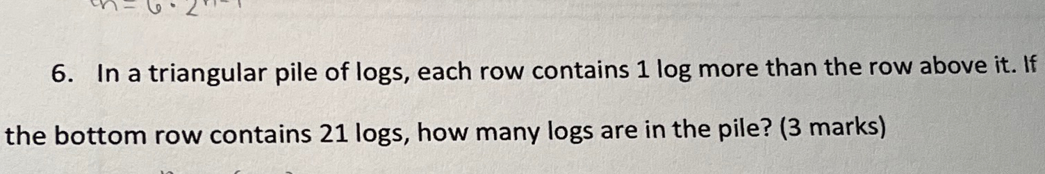 Solved In a triangular pile of logs, ﻿each row contains 1log | Chegg.com