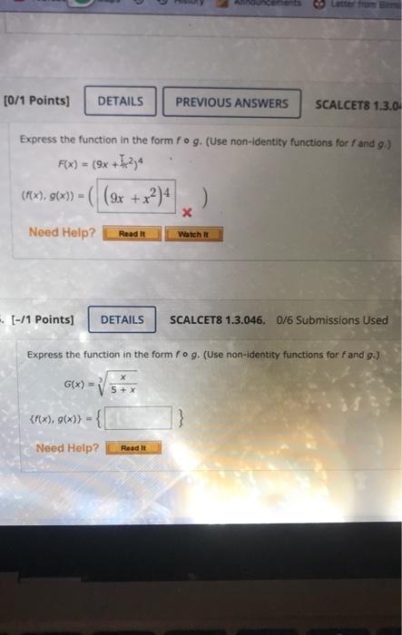Solved Express the function in the form f∘g. (Use | Chegg.com