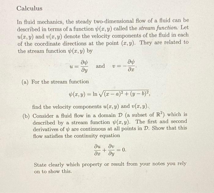 Solved Calculus In fluid mechanics, the steady | Chegg.com
