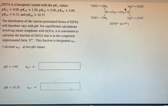 Solved EDTA is a hexaprotic system with the pKa values: | Chegg.com
