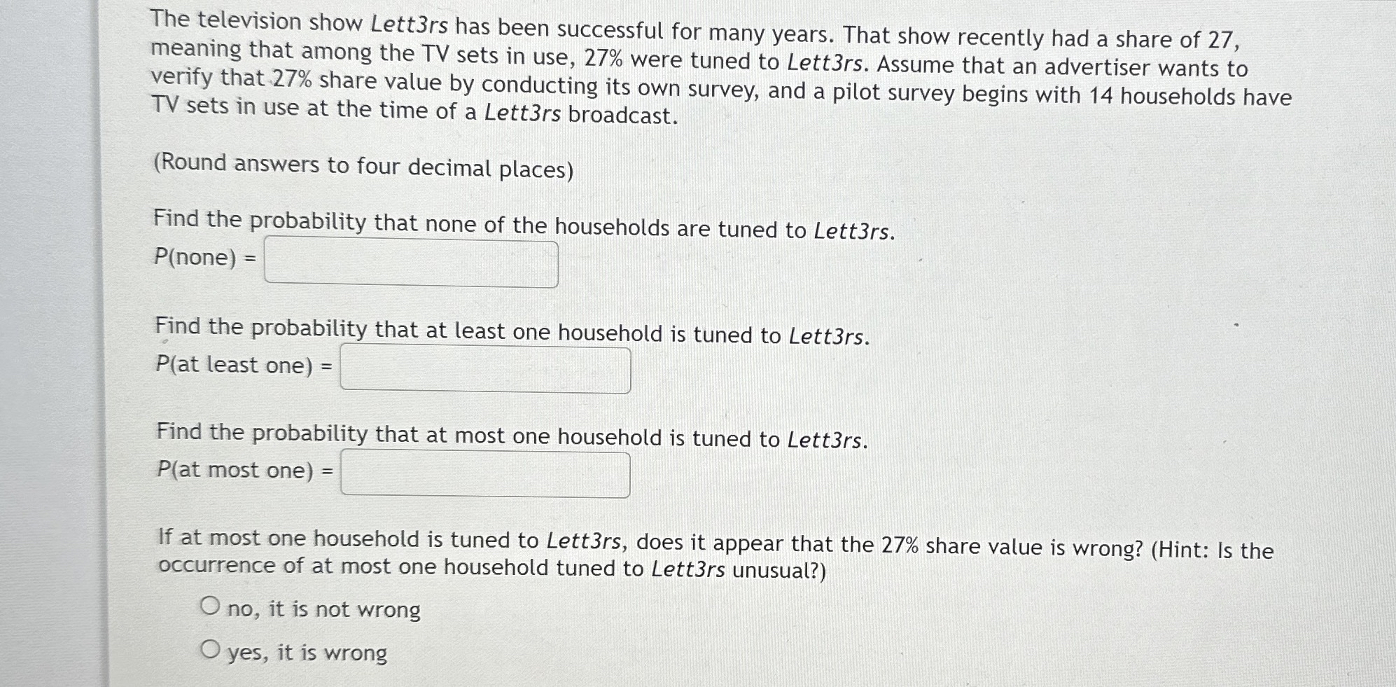Solved The television show Lett3rs has been successful for | Chegg.com