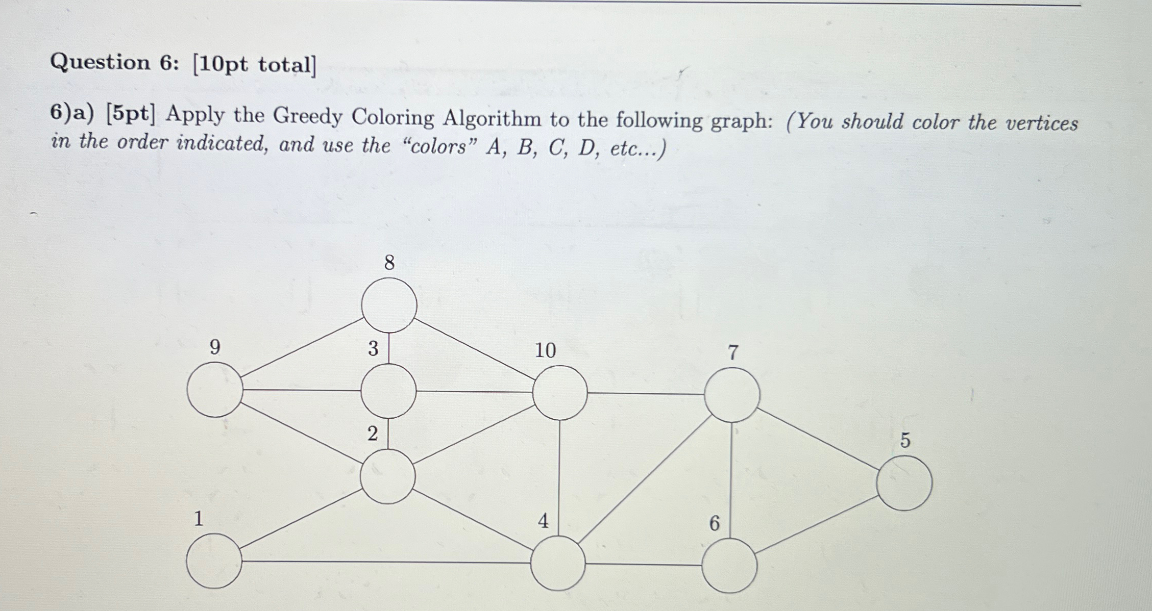 Solved Question 6: [10pt total]a) [5pt] ﻿Apply the Greedy | Chegg.com