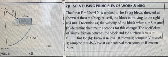 Solved FN) 2p SOLVE USING PRINCIPLES OF WORK & NRG The foroe | Chegg.com