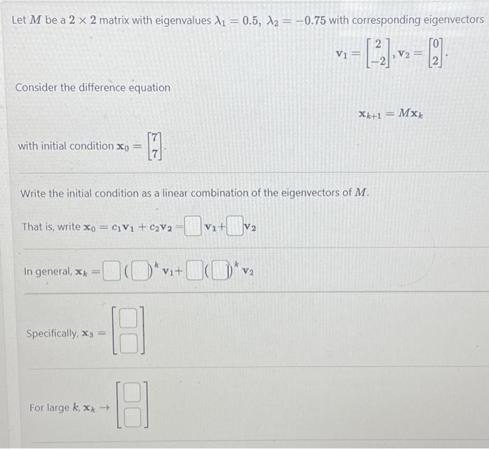 Solved Let M be a 2×2 matrix with eigenvalues | Chegg.com
