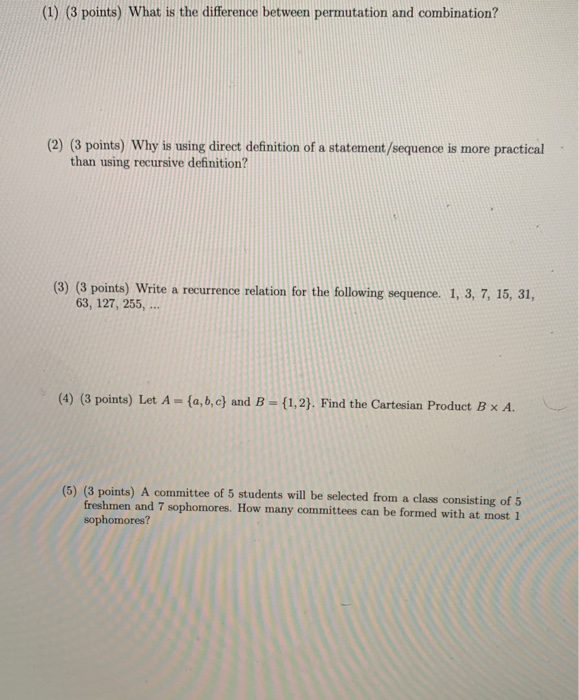 Solved (1) (3 points) What is the difference between | Chegg.com