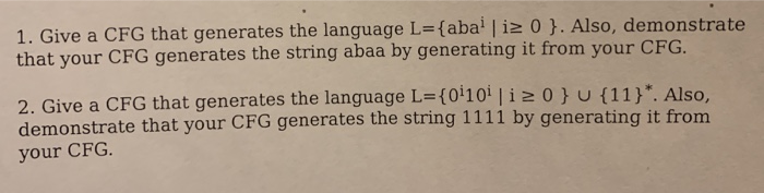 Solved 1 Give A Cfg That Generates The Language L {abali2