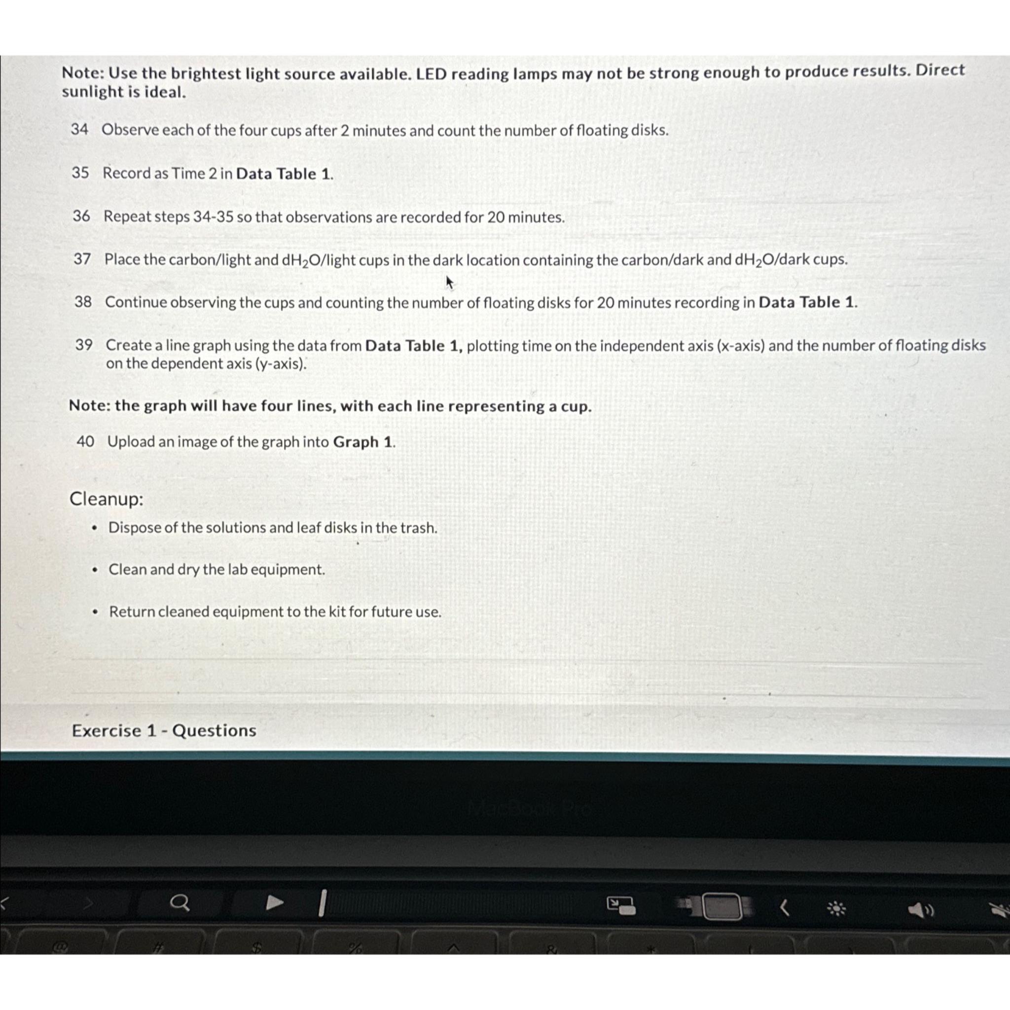Solved Part 1 ﻿of photosynthesis lab | Chegg.com