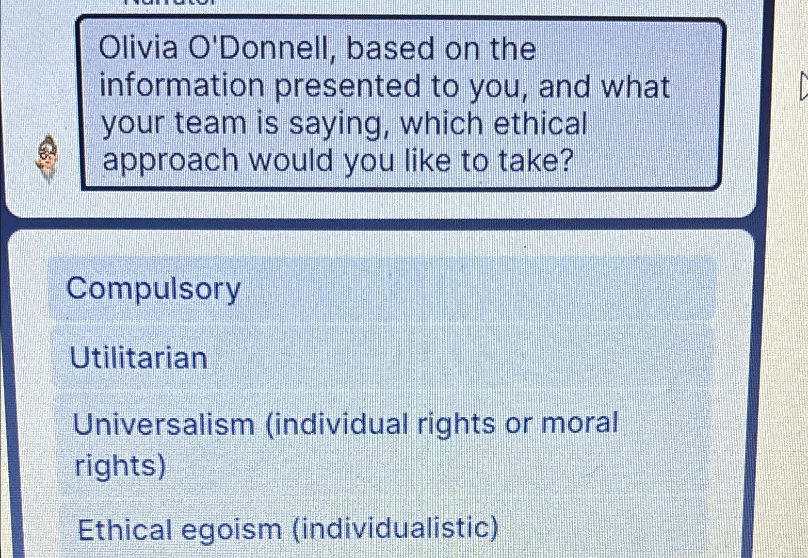 Solved Olivia O'Donnell, based on the information presented | Chegg.com