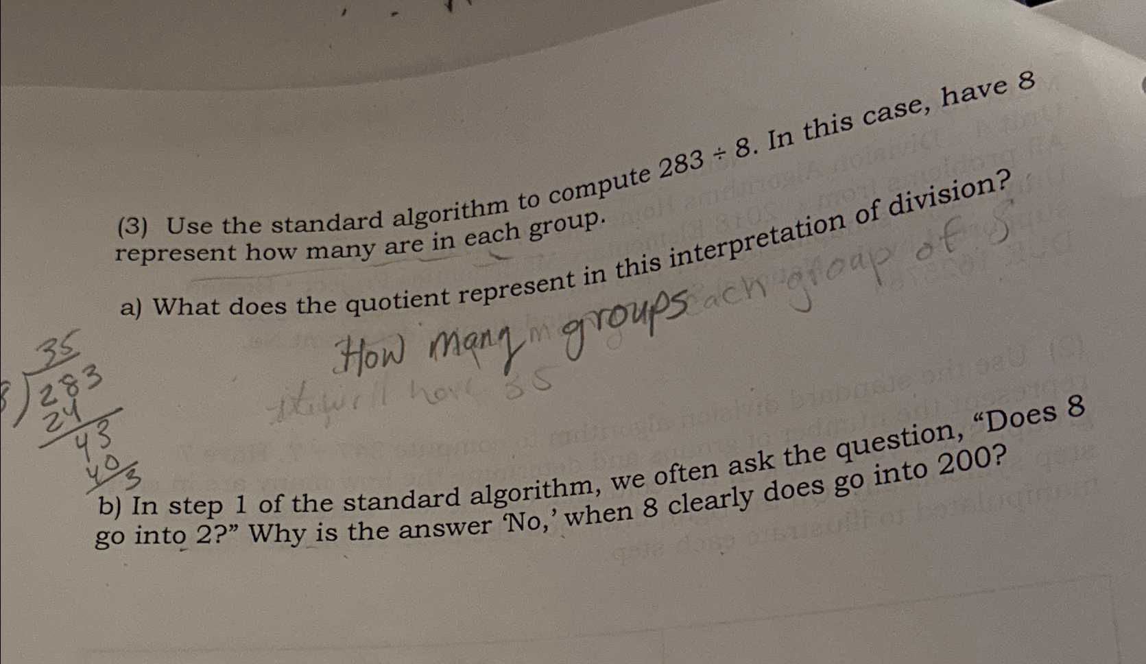 Solved (3) ﻿Use the standard algorithm to compute 283÷8. ﻿In | Chegg.com