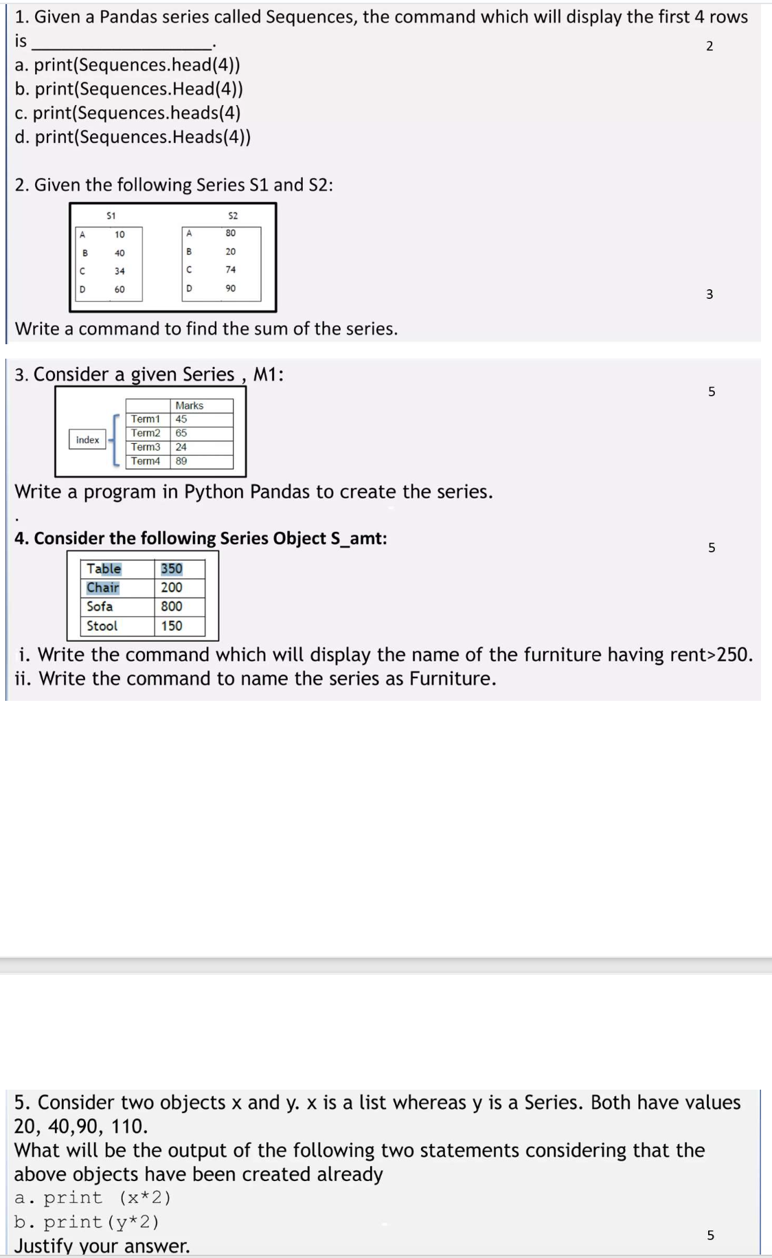 Solved Given a Pandas series called Sequences, the command | Chegg.com