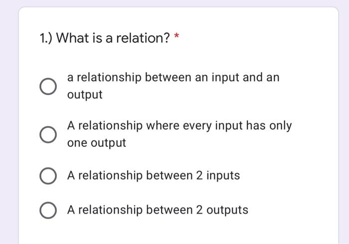 Solved 1.) What is a relation? a relationship between an | Chegg.com