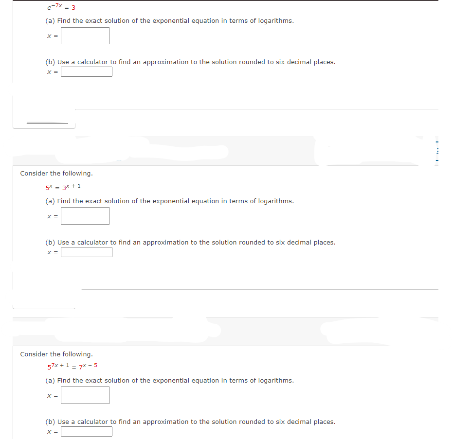 Solved e-7x=3(a) ﻿Find the exact solution of the exponential | Chegg.com