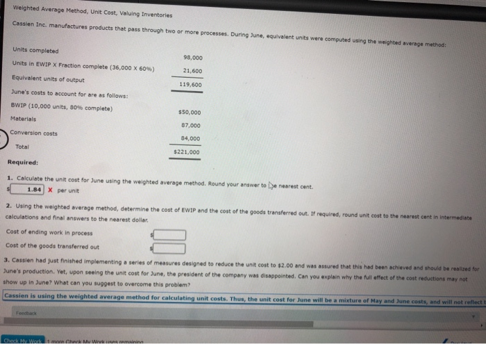 Solved Weighted Average Method, Unit Cost, Valuing | Chegg.com