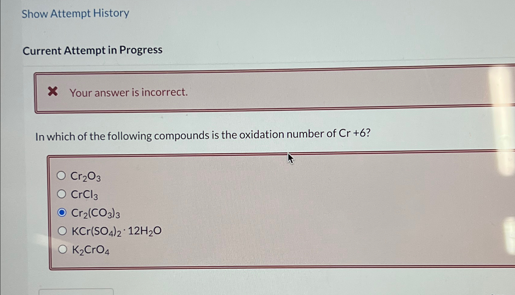 Solved Show Attempt HistoryCurrent Attempt in ProgressYour | Chegg.com