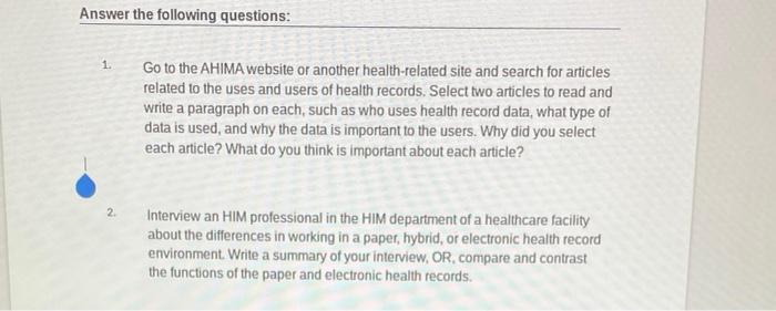 Solved Go to the AHIMA website or another health-related | Chegg.com