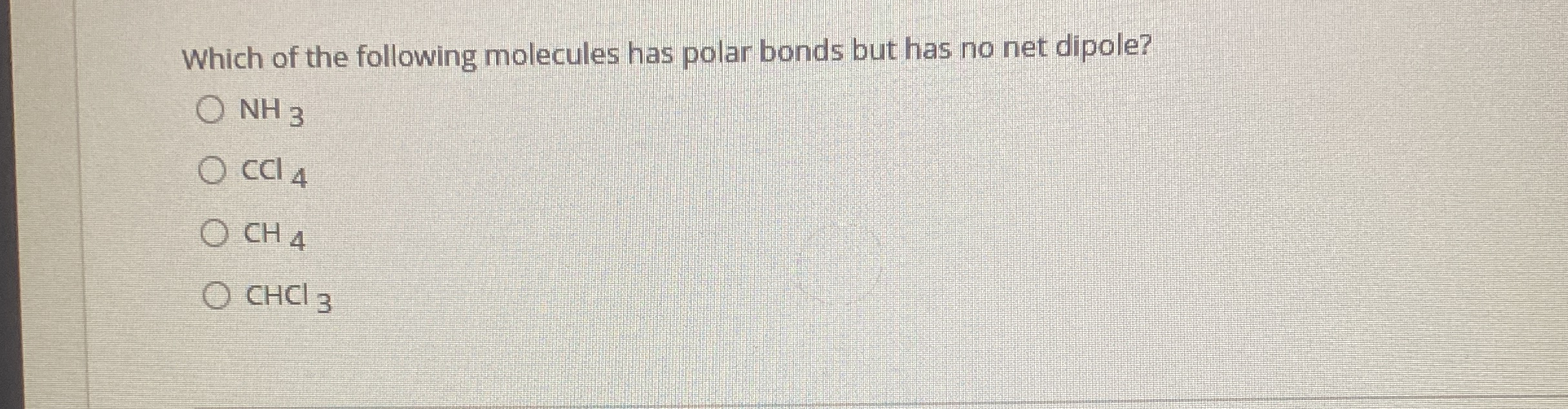 Solved Which of the following molecules has polar bonds but | Chegg.com