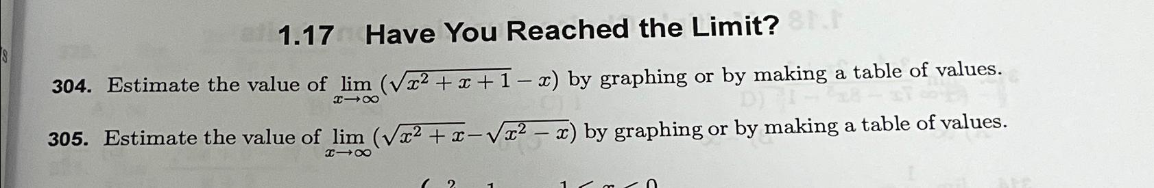 Solved 1.17 ﻿Have You Reached the Limit?304. ﻿Estimate the | Chegg.com