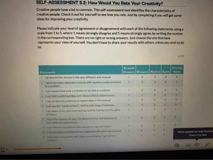 Solved SELF-ASSESSMENT 5.2: How Would You Rate Your | Chegg.com