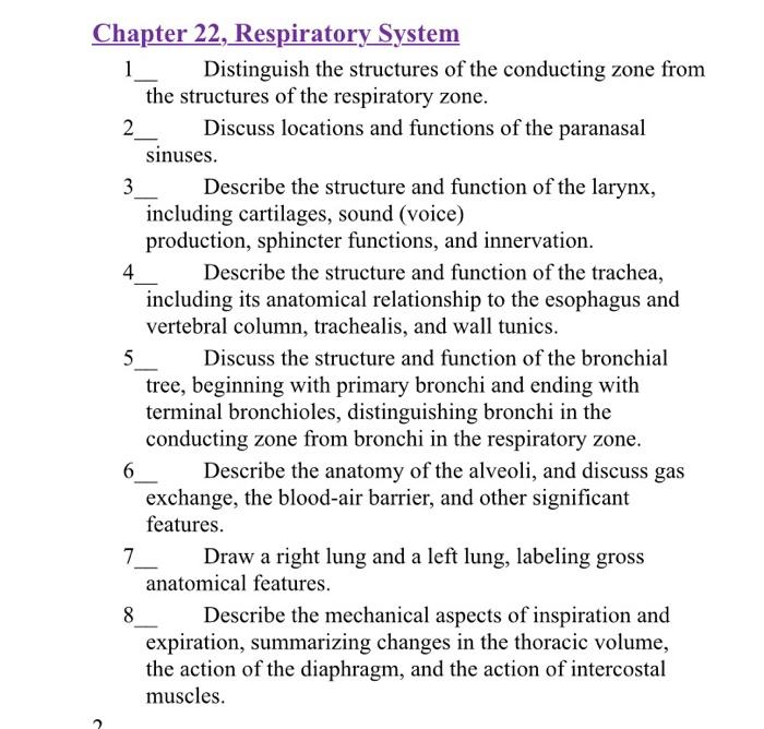 Solved Chapter 22, Respiratory System 1 Distinguish the | Chegg.com