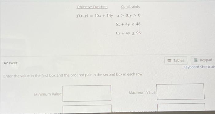 Solved Answer Objective Function F X Y 15x 14y Minimum