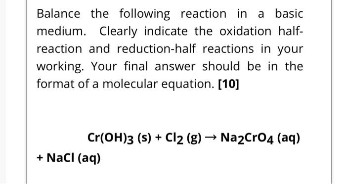 Solved Balance the following reaction in a basic medium. | Chegg.com