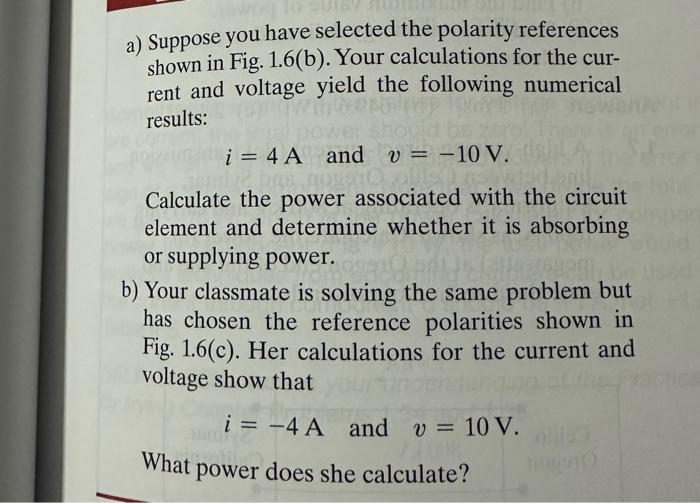Solved a) Suppose you have selected the polarity references | Chegg.com