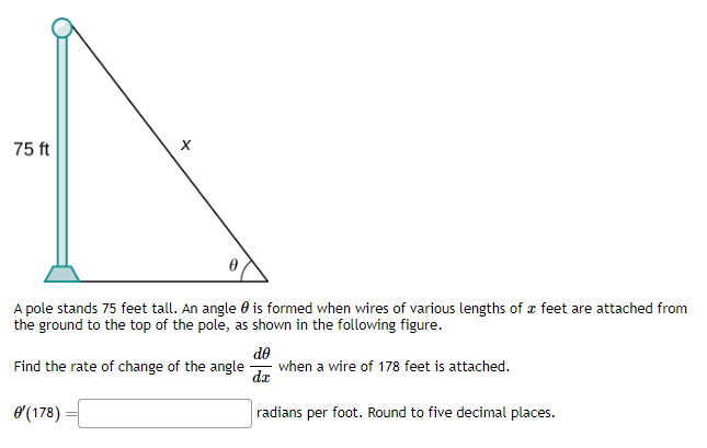 Solved A pole stands 75 ﻿feet tall. An angle θ ﻿is formed | Chegg.com