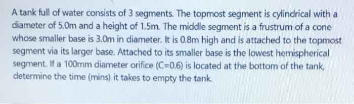 Solved A tank full of water consists of 3 segments. The | Chegg.com