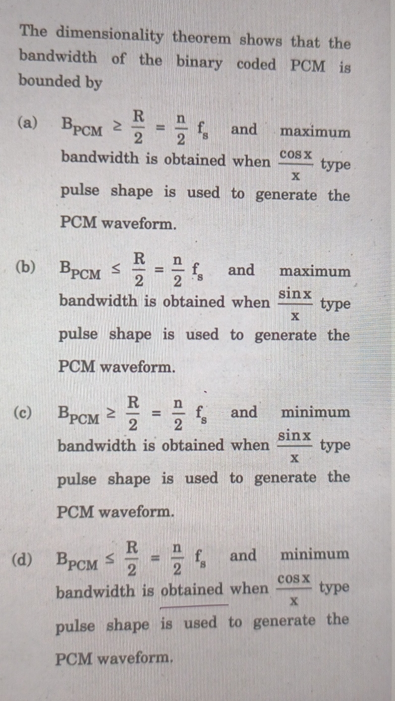 Solved The dimensionality theorem shows that the bandwidth | Chegg.com