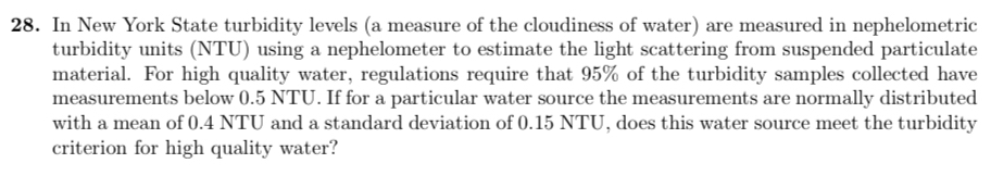 Solved In New York State turbidity levels (a measure of the | Chegg.com