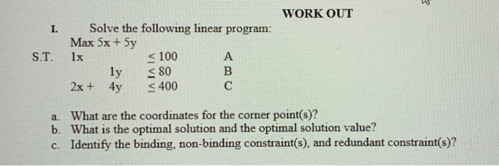 Solved WORK OUT S.T. Solve the following linear program: Max | Chegg.com