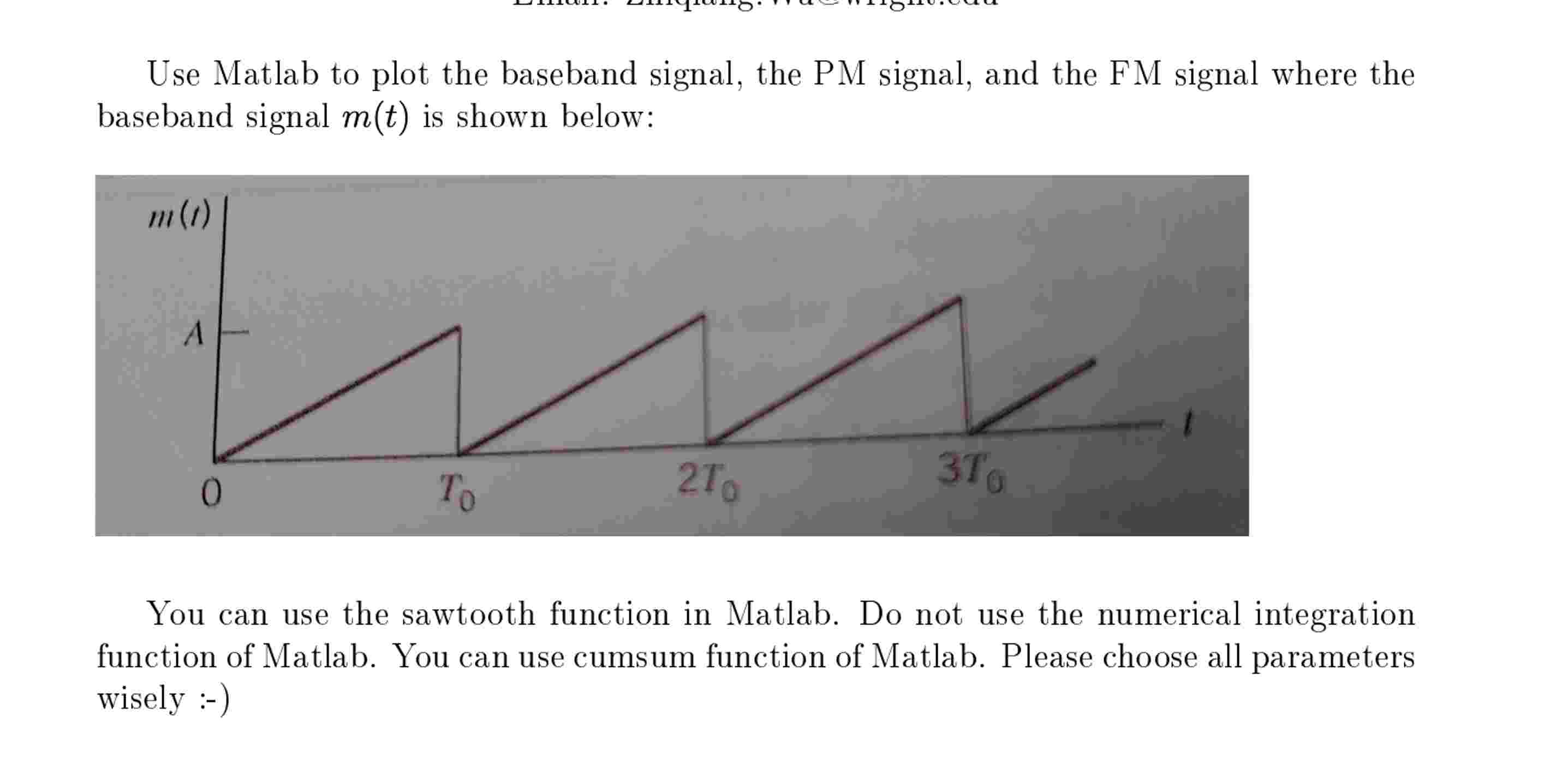 Use Matlab to plot the baseband signal, the PM | Chegg.com