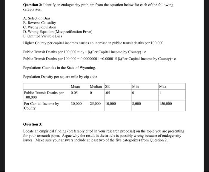 Solved Question 2: Identify an endogeneity problem from the | Chegg.com