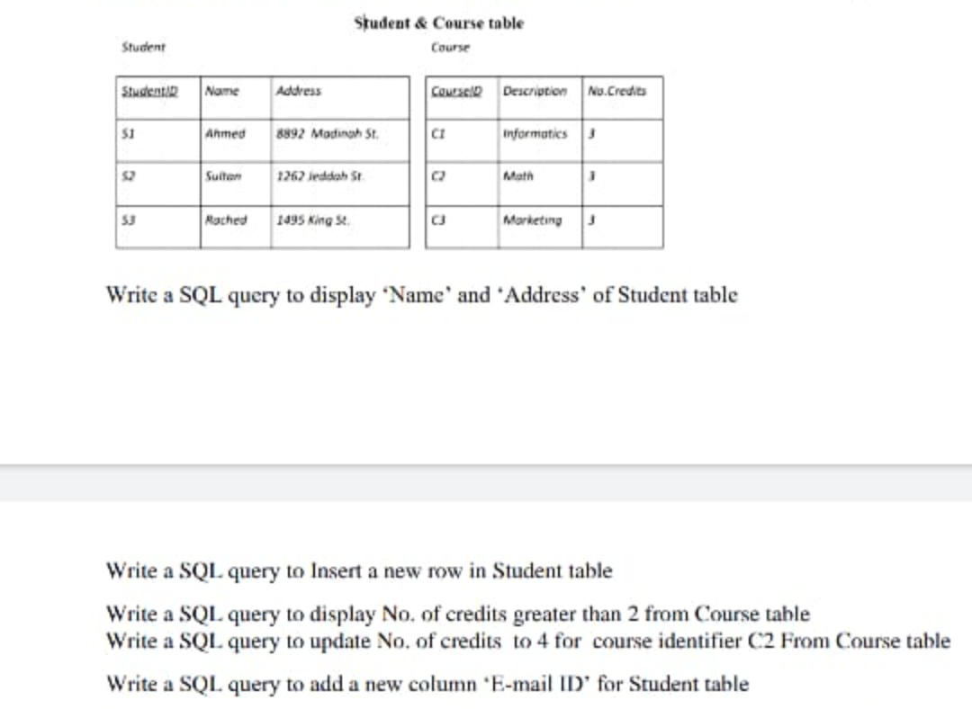 Solved Student & Course table Course Student Student Nome | Chegg.com