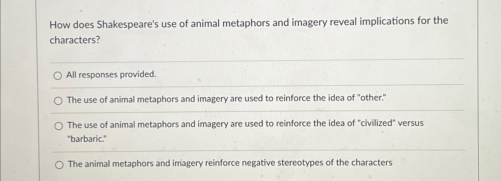 Solved How does Shakespeare's use of animal metaphors and | Chegg.com