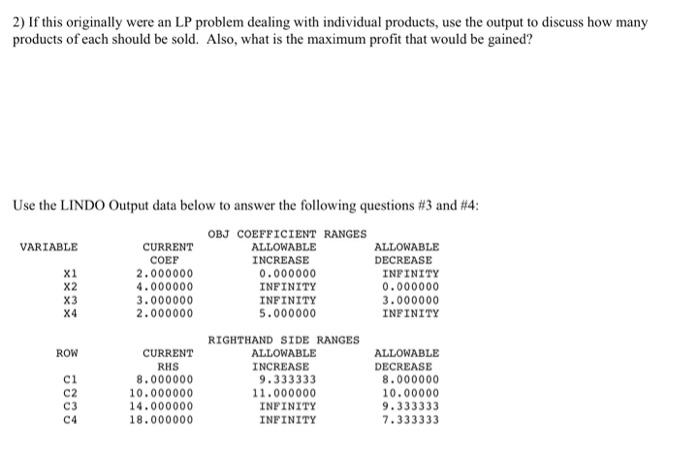 Solved Using the LINDO Output data given below, answer the | Chegg.com