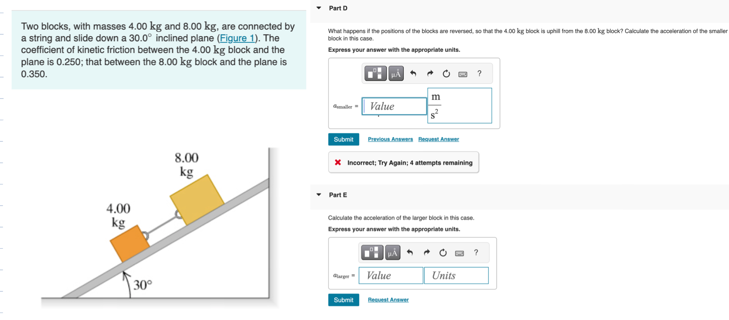 Solved Part D Two blocks, with masses 4.00 ﻿kg and 8.00 ﻿kg | Chegg.com