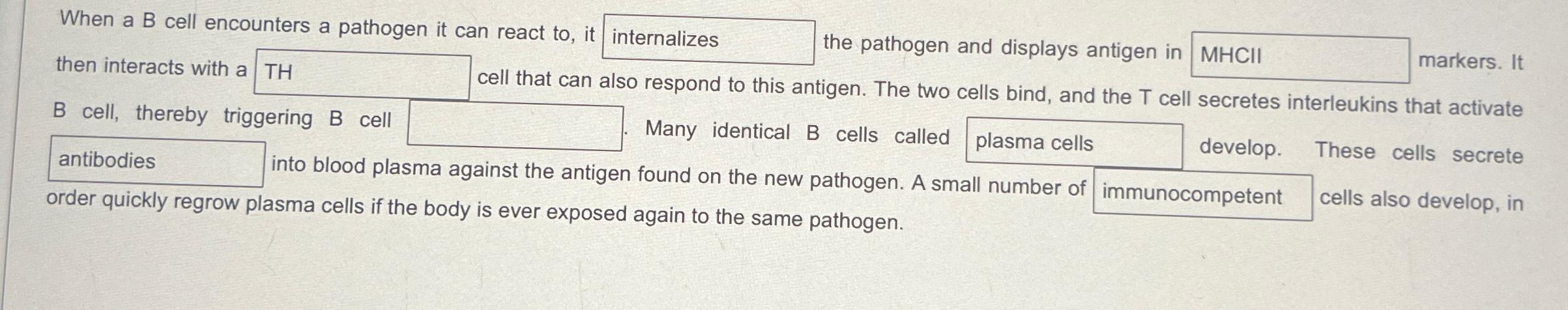 Solved When a B cell encounters a pathogen it can react to, | Chegg.com
