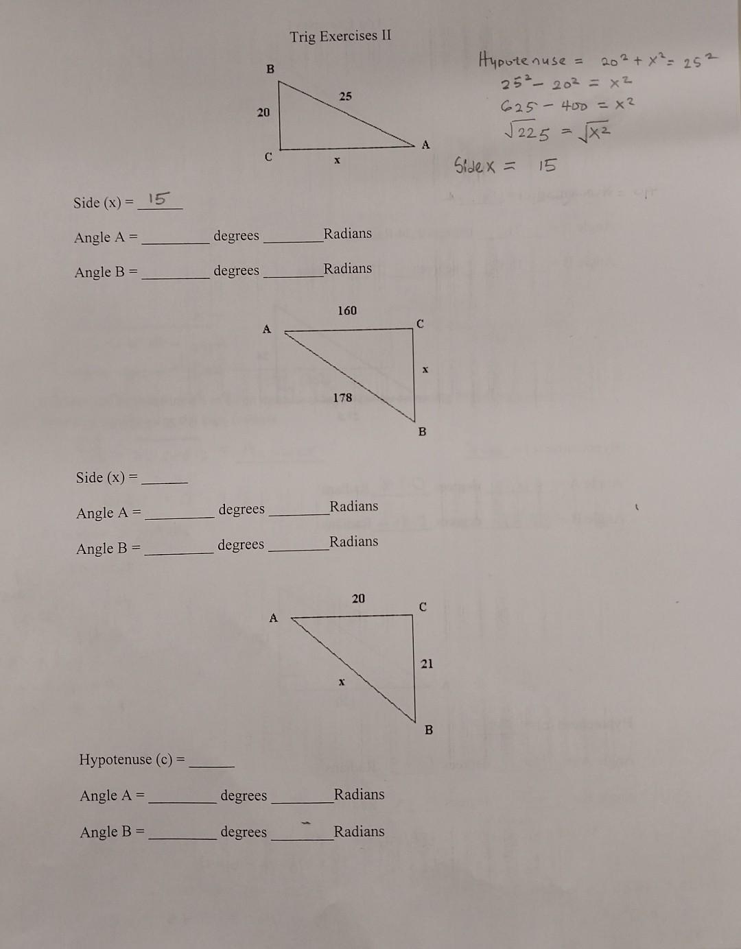 Solved Trig Exercises II Hupotenuse | Chegg.com