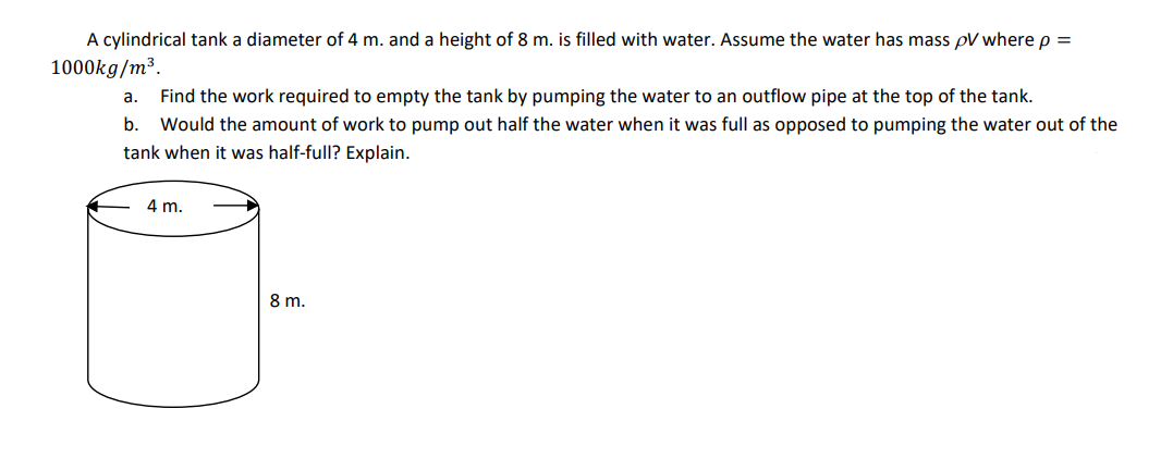 Solved A cylindrical tank a diameter of 4m. ﻿and a height of | Chegg.com