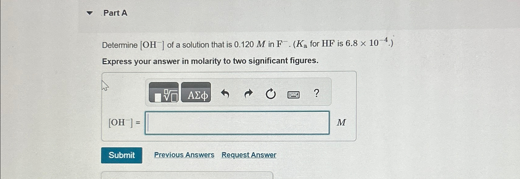 Part ADetermine OH-of a solution that is 0.120M ﻿in | Chegg.com