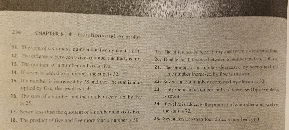 Solved 236 CHAPTER 6. Equations and Formulas 11. The sum of | Chegg.com