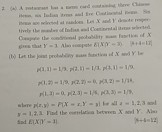 Solved (a) ﻿A restaurant has a menu card containing three | Chegg.com
