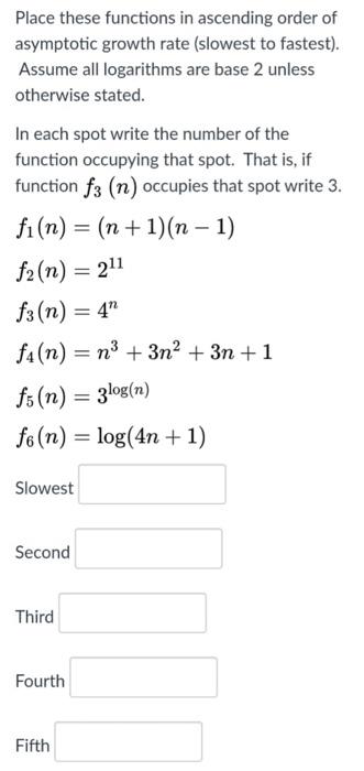 Solved Place these functions in ascending order of | Chegg.com