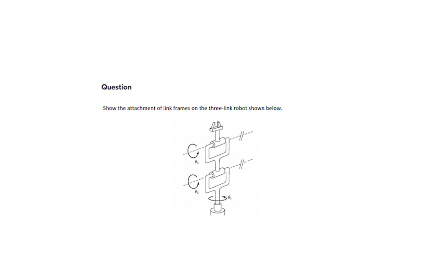 Show the attachment of link frames on the three-link | Chegg.com Show the attachment of link frames on the three-link | Chegg.com