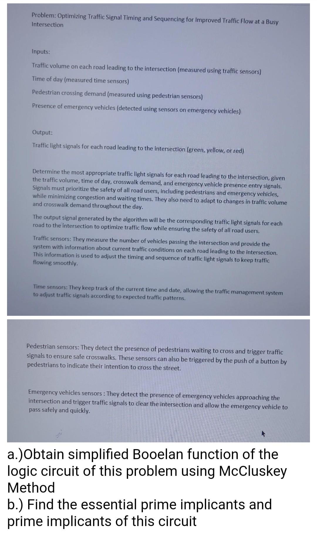 Solved Problem Optimizing Traffic Signal Timing And