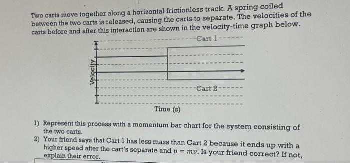Solved Two carts move together along a horizontal | Chegg.com