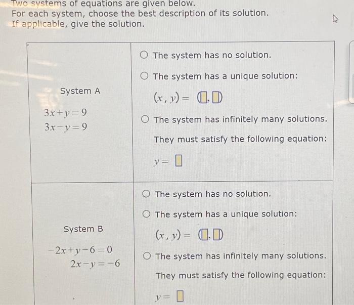 Solved Two systems of equations are given below. | Chegg.com