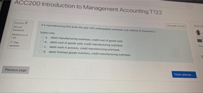 Solved ACC200 Introduction to Management Accounting T122 if | Chegg.com